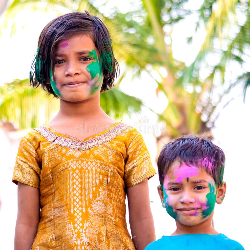 Portrait of Two Girls Having Colours on Their Faces Editorial Image ...