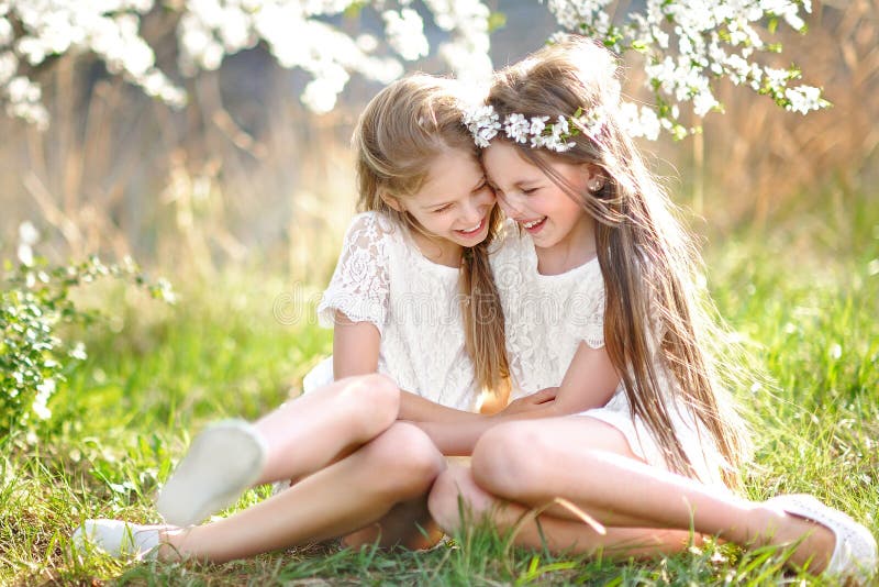 Portrait of two girls stock photo. Image of smile, nature - 58514524