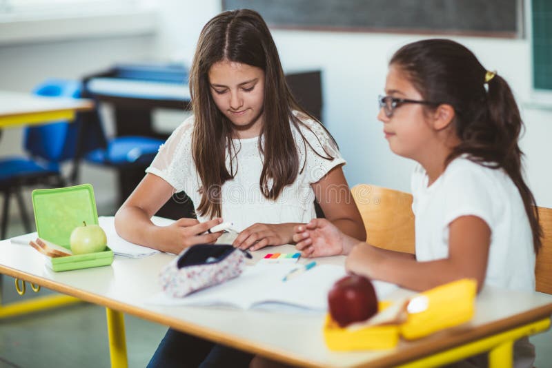 Portrait of Two Girls in the Lunch Break at the School Stock Photo ...