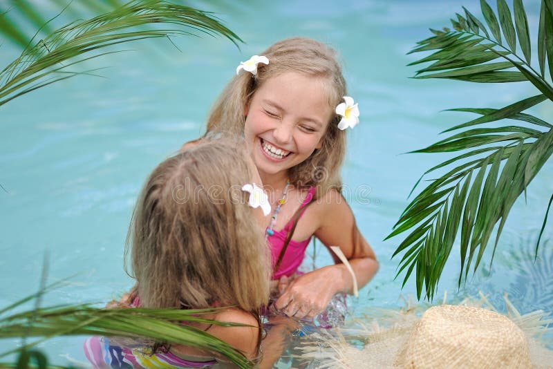 Portrait of two girls stock image. Image of pool, gaiety - 58930091