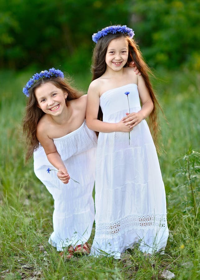 Portrait of Two Girls in the Woods Stock Image - Image of sisters ...