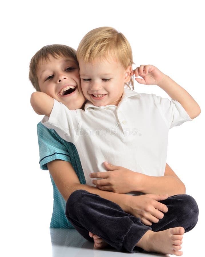 Portrait of Two Happy Brothers Stock Image - Image of caucasian, blue ...