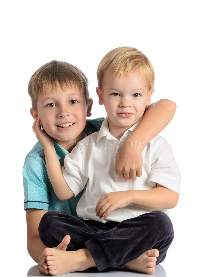 Portrait of Two Happy Brothers Stock Image - Image of caucasian, blue ...