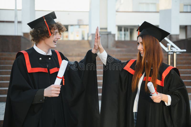 Portrait of Two Happy Graduating Students. Stock Photo - Image of girl ...