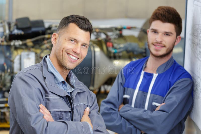Portrait Two Happy Mechanics Stock Photo - Image of helper, working ...