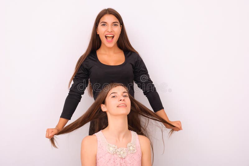 Portrait of Two Happy Pretty Young Women Stock Image - Image of ...