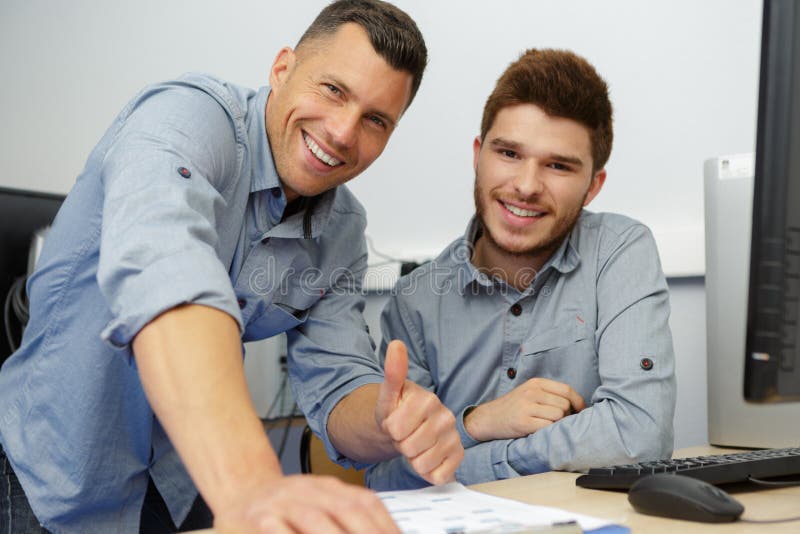 Portrait Two Happy Professional in Workshop Stock Photo - Image of ...