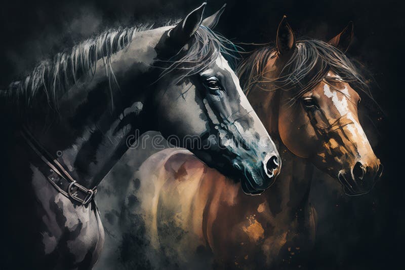 Portrait of two horses stock illustration. Illustration of halter ...