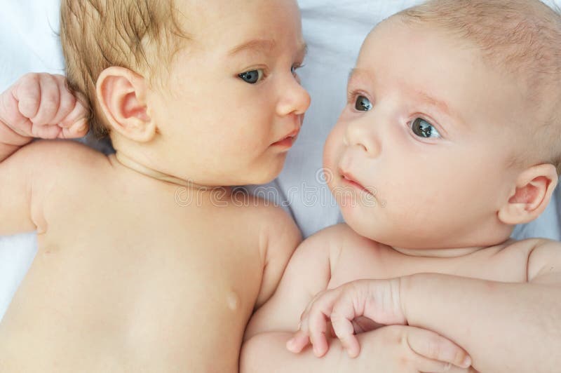 Portrait of a Two Little Babies Stock Image - Image of infant, babies ...