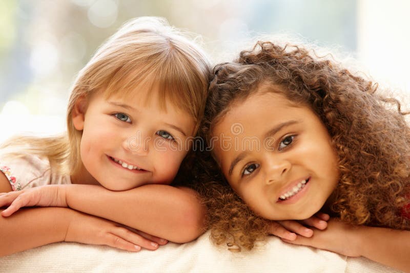 Portrait of Two Little Girls Stock Photo - Image of smiling ...