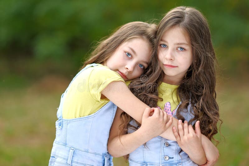 Portrait of Two Little Girls Stock Image - Image of emotions, adorable ...