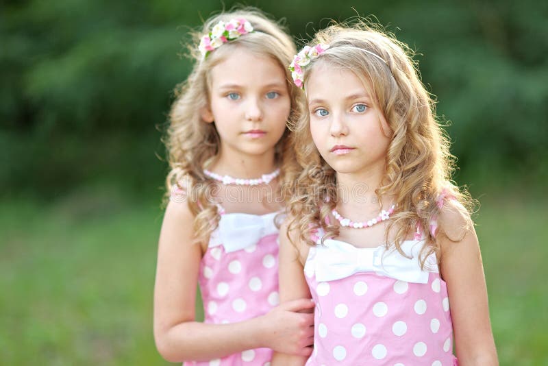 Portrait of Two Little Girls Stock Image - Image of little, happy: 48055099