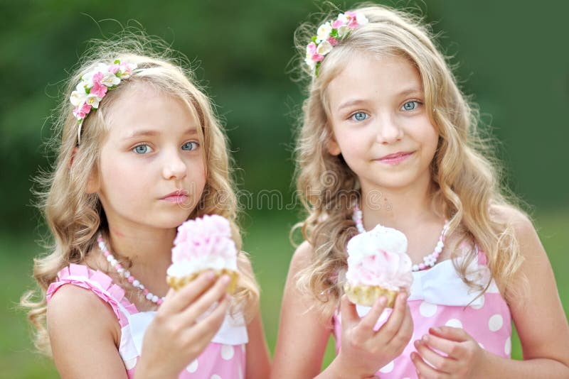 Portrait of Two Little Girls Stock Image - Image of twins, holiday ...