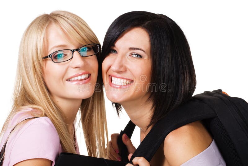 Portrait of Two Lovely Students Stock Image - Image of blond, isolated ...