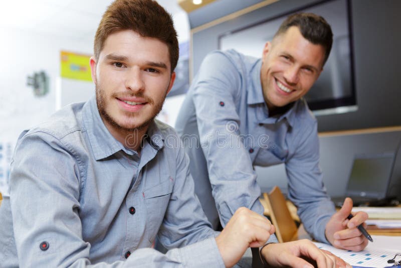 Portrait Two Male Workers in Computer Room Stock Image - Image of ...