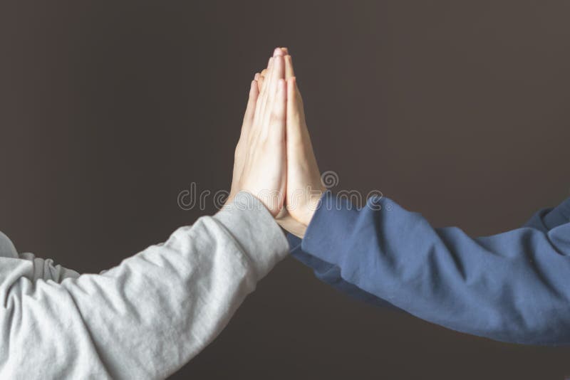Portrait of Two Men Give High Five and Celebrate Victory D Stock Photo ...