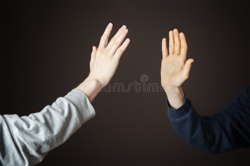 Portrait of Two Men Give High Five and Celebrate Victory D Stock Photo ...