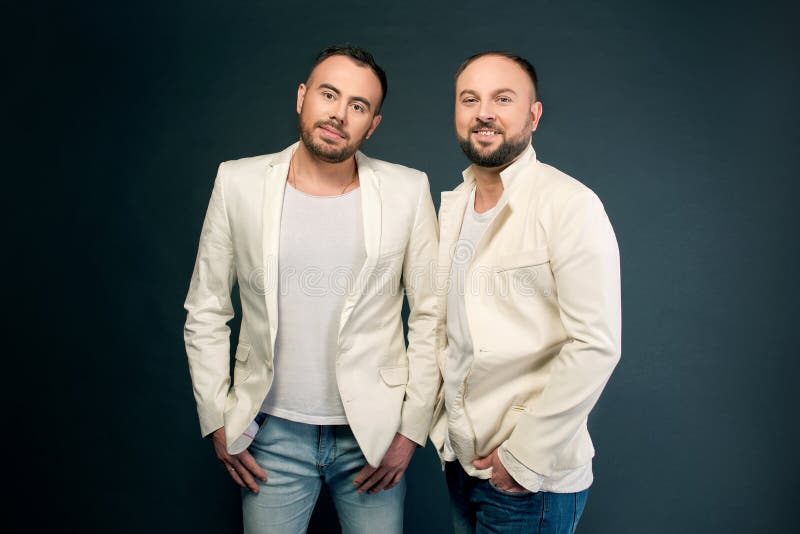 Portrait of Two Men in White Suits Stock Image - Image of handsome ...