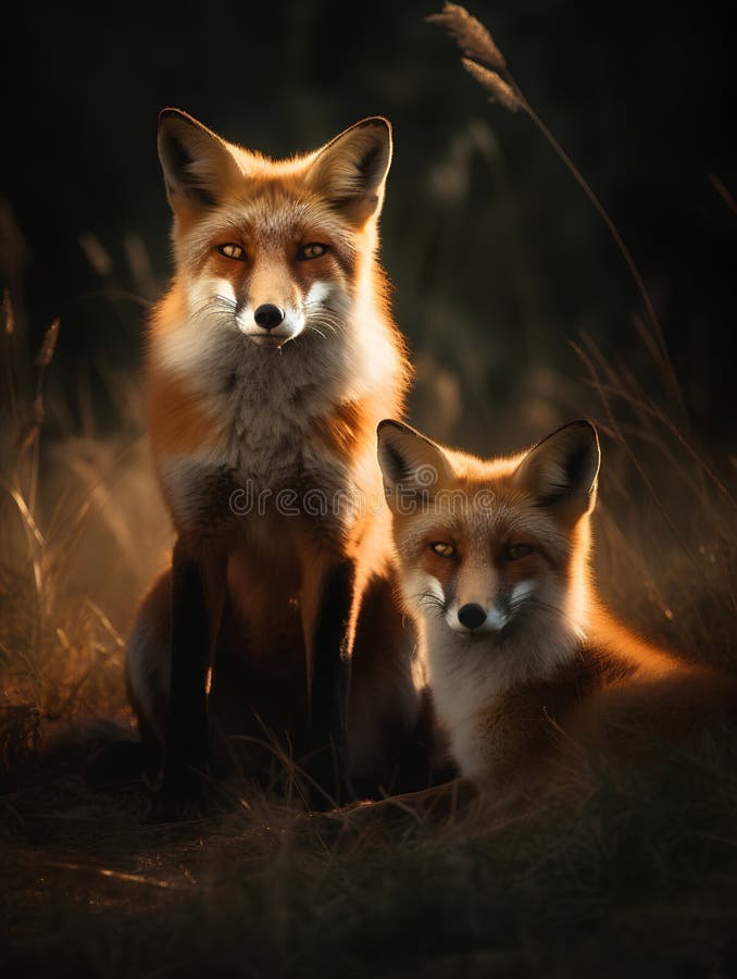 Portrait of Two Red Foxes (Vulpes Vulpes) Stock Illustration ...
