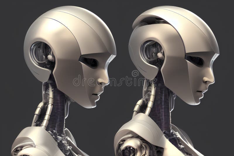 Portrait of Two Robot. Modern Humanoid Cyborg Technology. Stock ...