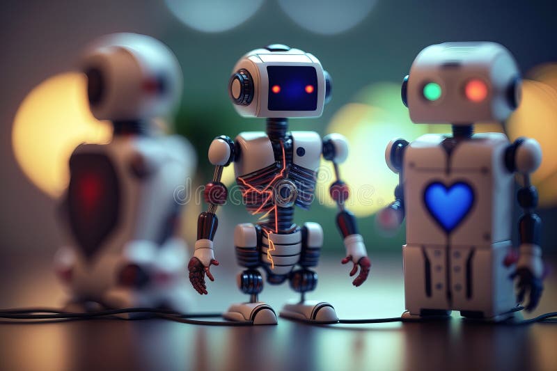 Portrait of Two Robots from the Front Stock Illustration - Illustration ...