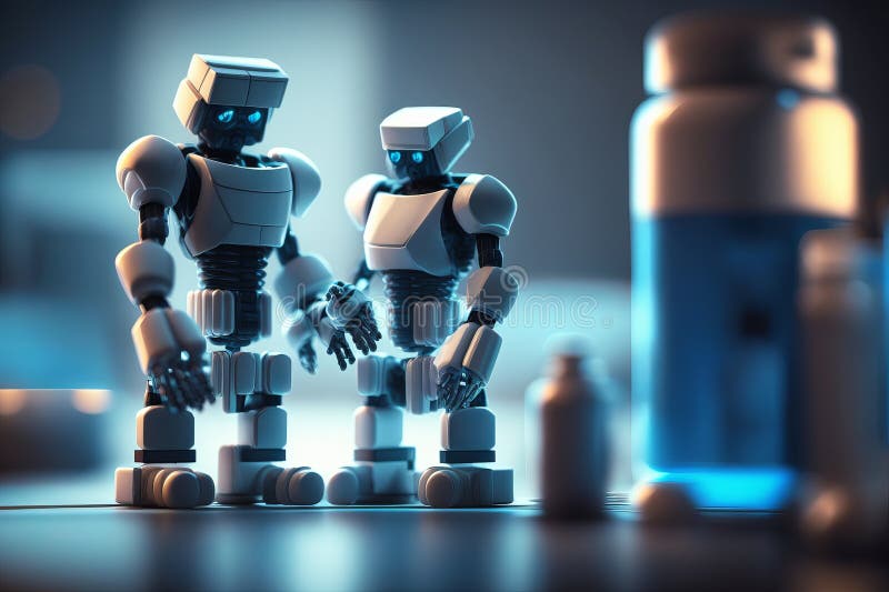 Portrait of Two Robots from the Front Stock Illustration - Illustration ...