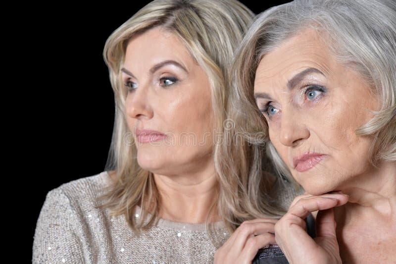 Portrait of a Two Sad Women Posing Stock Photo - Image of older ...