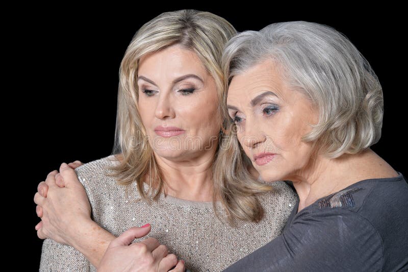 Portrait of a Two Sad Women Posing Stock Photo - Image of friends, grey ...