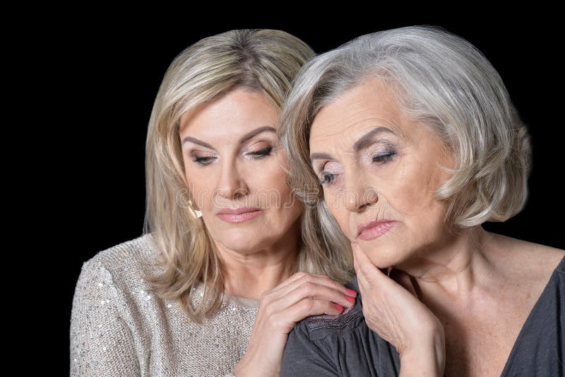 Portrait of a Two Sad Women Posing Stock Image - Image of mature ...