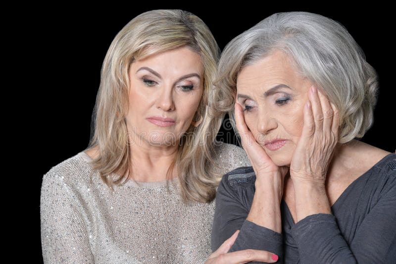 Portrait of a Two Sad Women Posing Stock Image - Image of pensioner ...