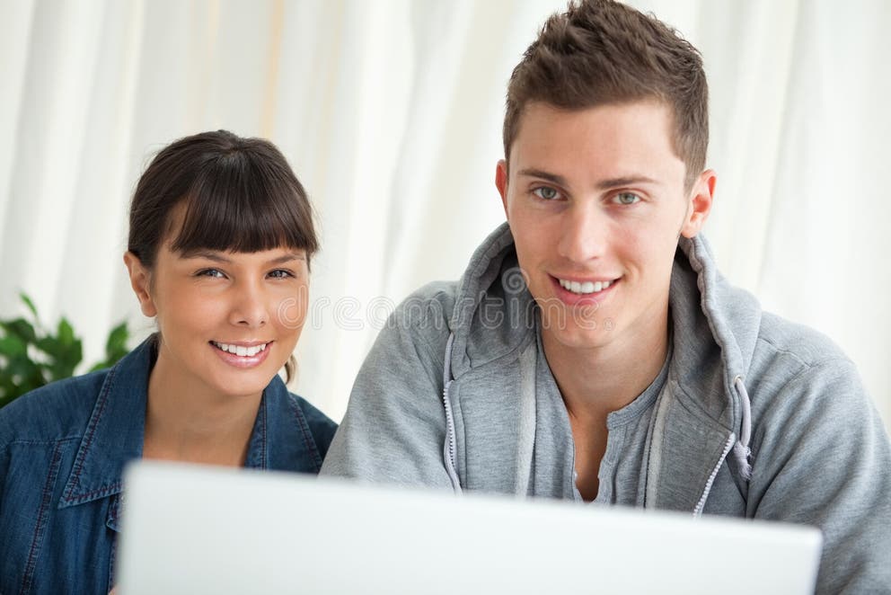 Portrait of Two Smiling Students Working Together Stock Image - Image ...