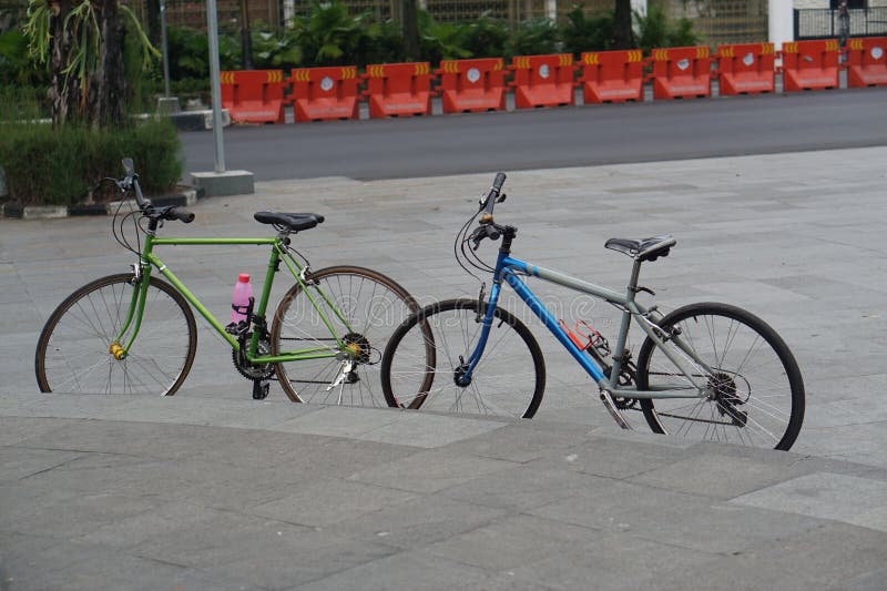 Portrait of Two Sport Bikes Parked on the Side of a City Road. Stock ...