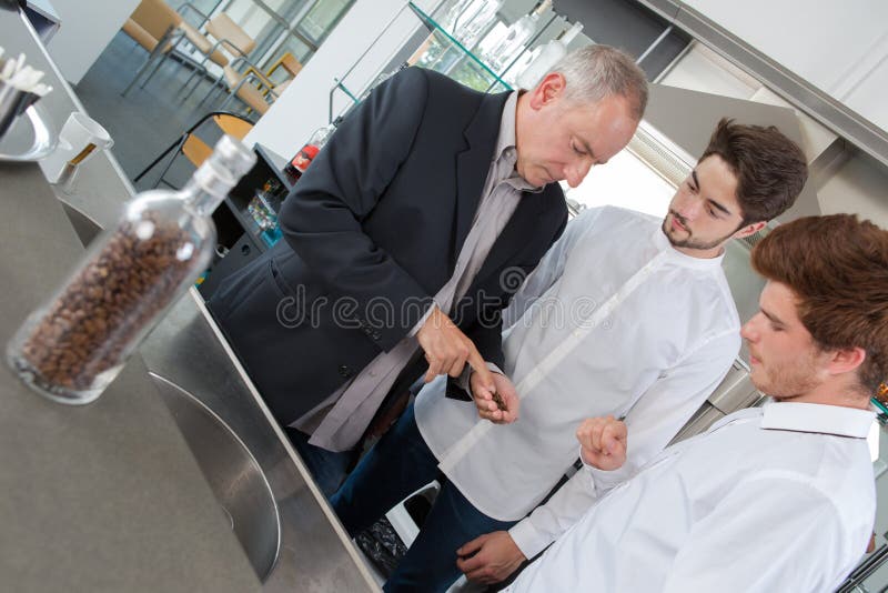 Portrait Two Trainees Waiters and Teacher Learning Good Practises Stock ...