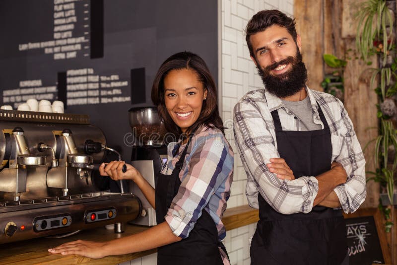 Portrait of Two Waiters with a Coffee Machine Stock Image - Image of ...