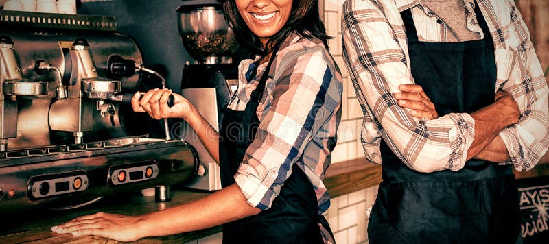 Portrait of Two Waiters with a Coffee Machine Stock Image - Image of ...