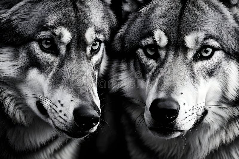 Portrait of Two Wolf Looking at Camera, Gray Wolf Lupus, Generative AI ...