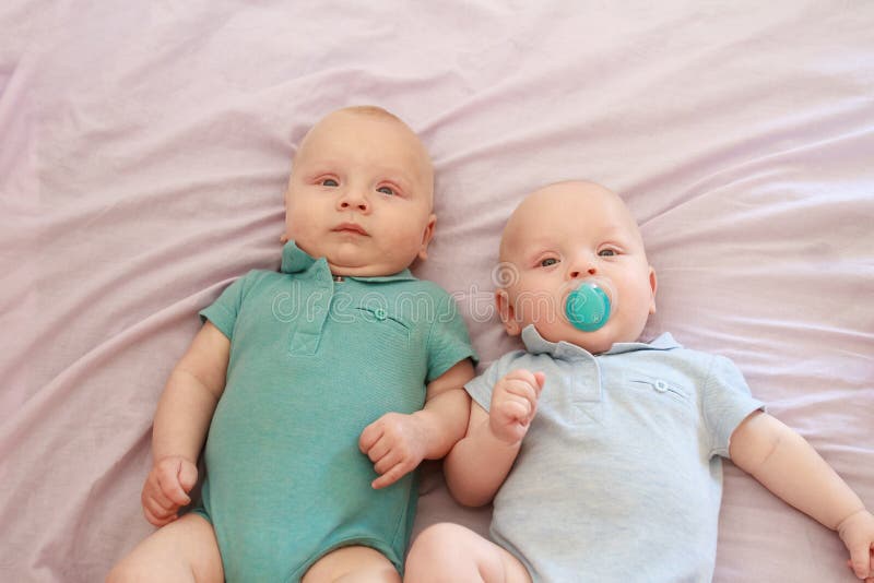 Portrait of Two Young Baby Twins at Home Stock Image - Image of people ...