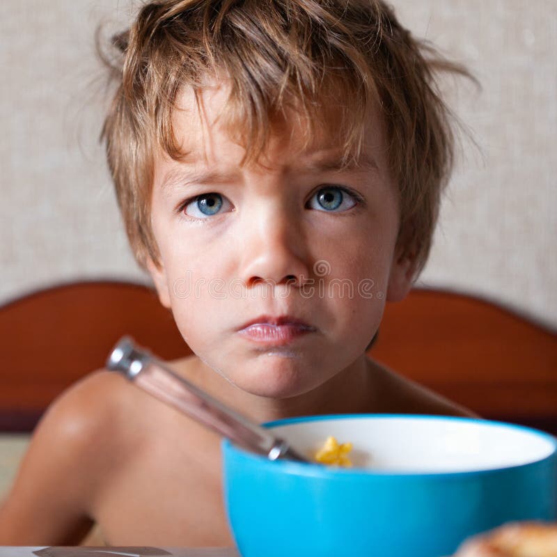 Portrait of Unhappy Boy, Not Eating Stock Image - Image of little ...