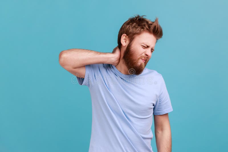 Man Massaging Aching Neck with Expression of Unbearable Suffer, Having ...