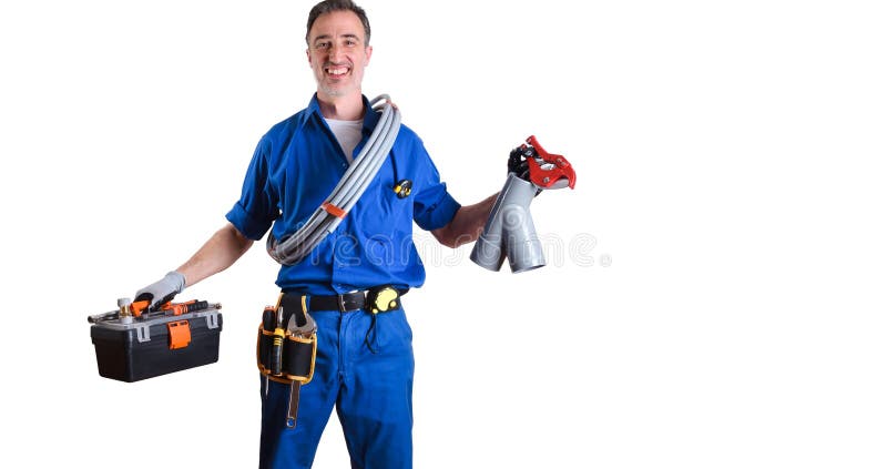 Portrait of Uniformed Plumber with Tools and White Isolated Background ...