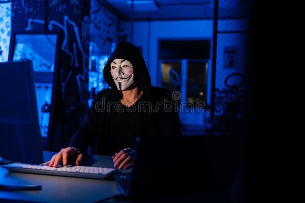Portrait of Unrecognizable Dangerous Hacker Man in Anonymous Mask ...
