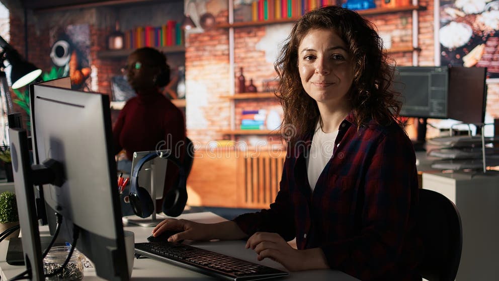 Portrait of Upbeat Programmer Coding Advanced AI Algorithm in Startup Stock Photo - Image of ...