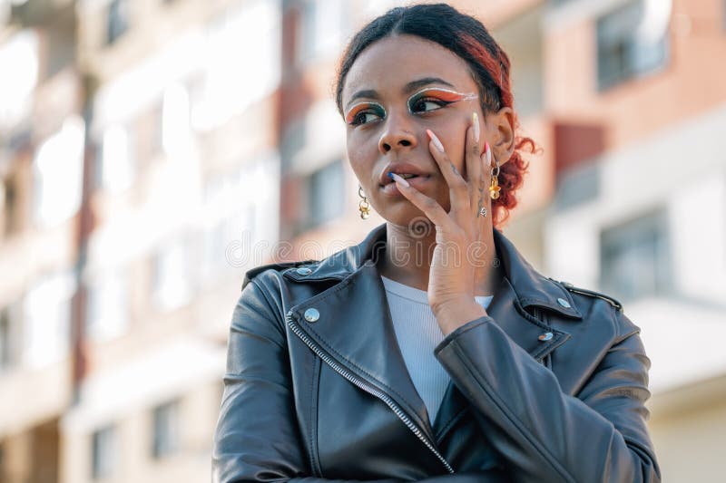Girl with Makeup on the City Street Stock Image - Image of hipster ...