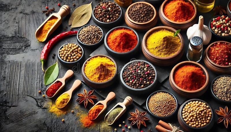 Portrait of Various Types of Spices with Empty Space Stock Photo ...