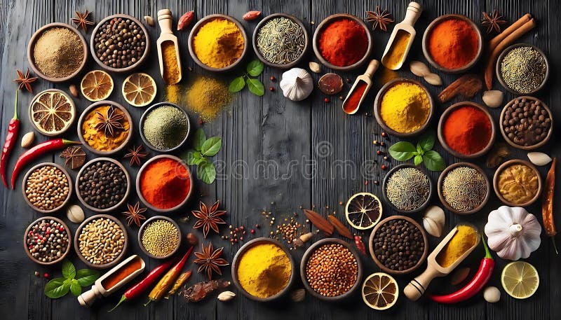 Portrait of Various Types of Spices with Empty Space Stock Photo ...