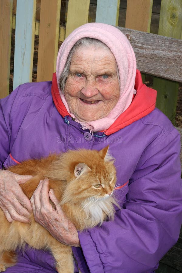 Portrait of Aged Woman with Cat Stock Photo - Image of outside, healthy ...