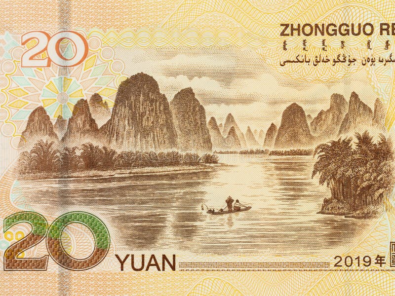 Portrait of a View of Li River from China 20 Yuan Banknotes Stock Photo ...