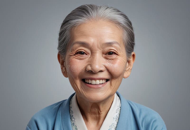 Portrait View Of A Regular Happy Smiling China Old Woman Ultra Realistic Avatar Image Stock