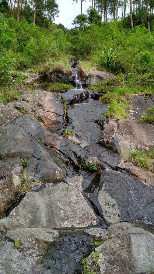 Portrait View Waterfall Natural Waterway in Mount Telomoyo Central Java ...
