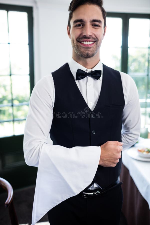 Portrait of Waiter Smiling at Camera Stock Image - Image of adult ...